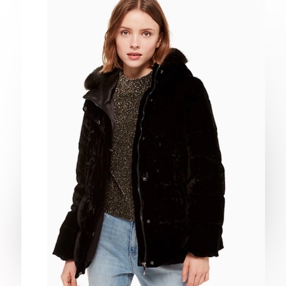 kate spade | Jackets & Coats | Kate Spade Velvet Ruffle Yoke Puffer In ...